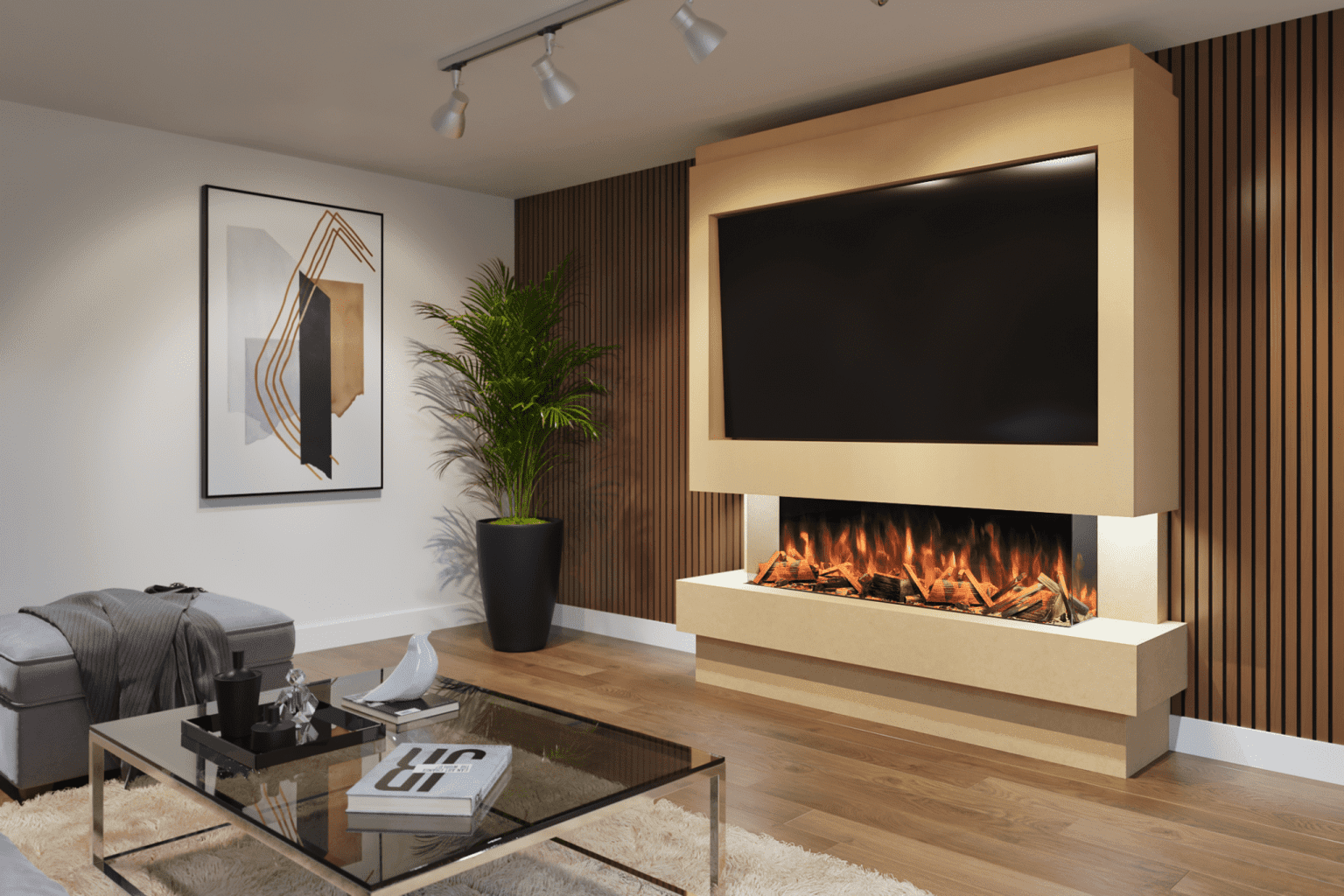 Package 10 – Pre-Built Media Wall with Electric Fireplace | Evolution Fires | Evolution Fires