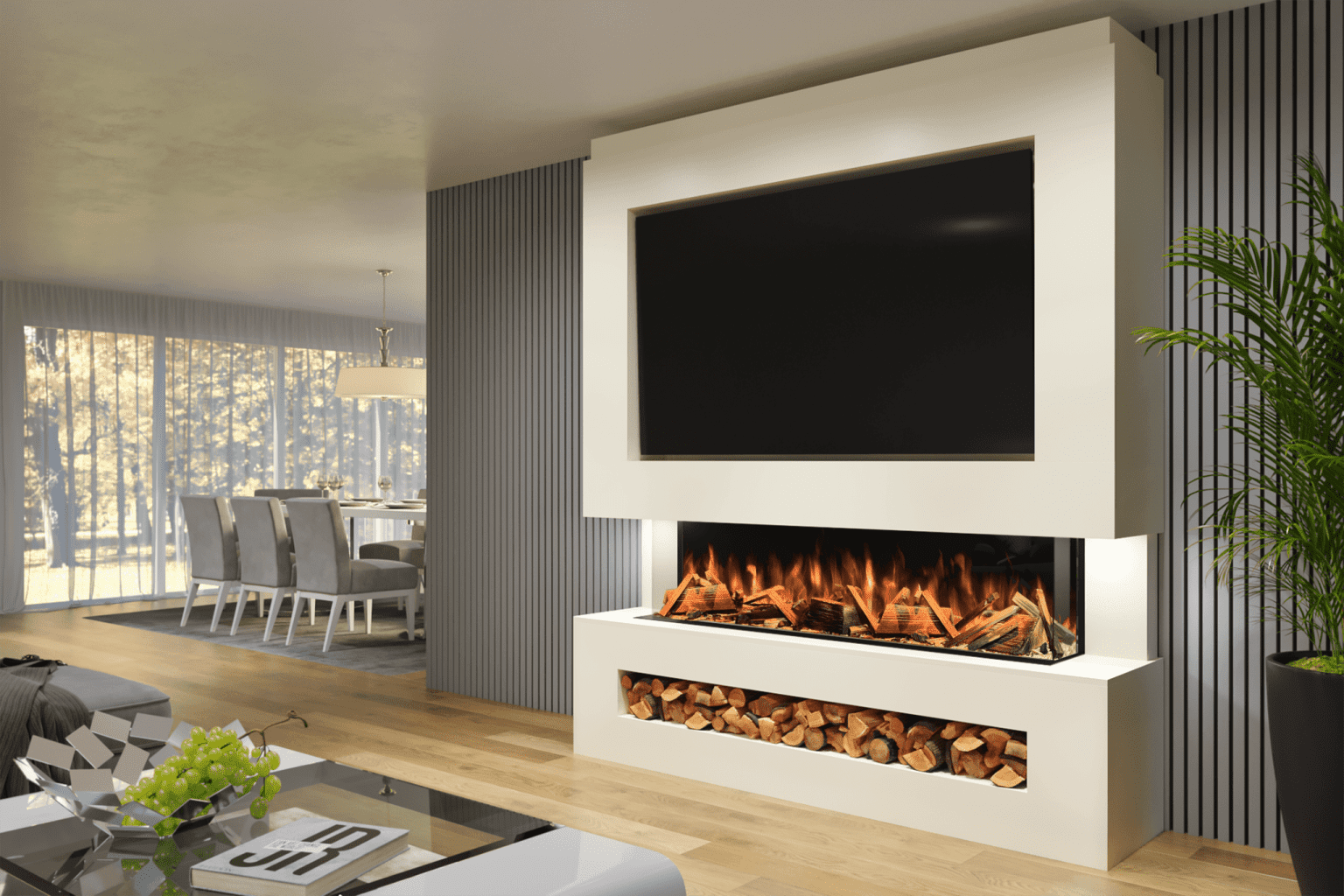 Package 11 – Pre-Built Media Wall with Electric Fireplace | Evolution Fires | Evolution Fires