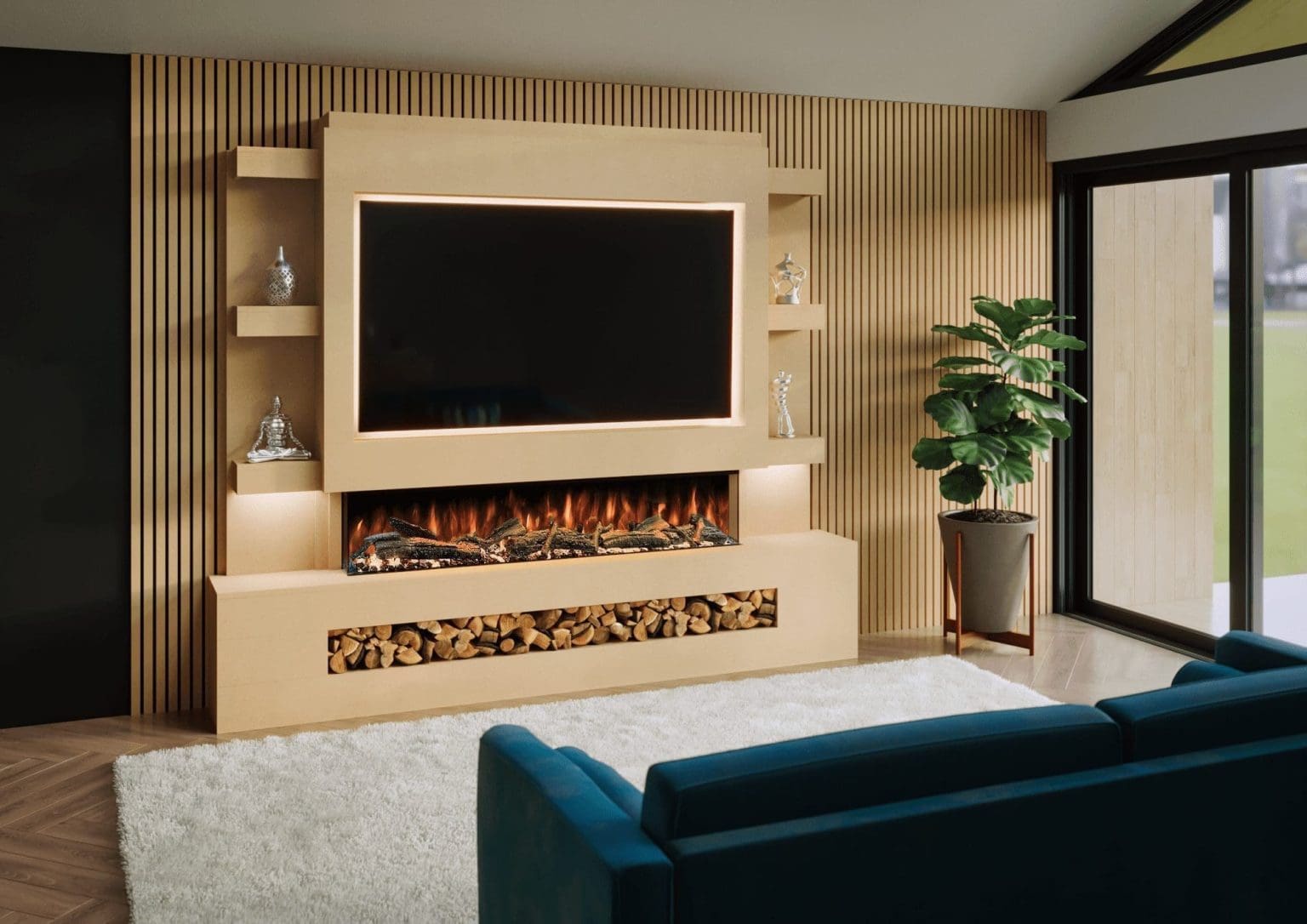 Package 15 - Pre-Built Media Wall with Electric Fireplace | Evolution Fires | Evolution Fires
