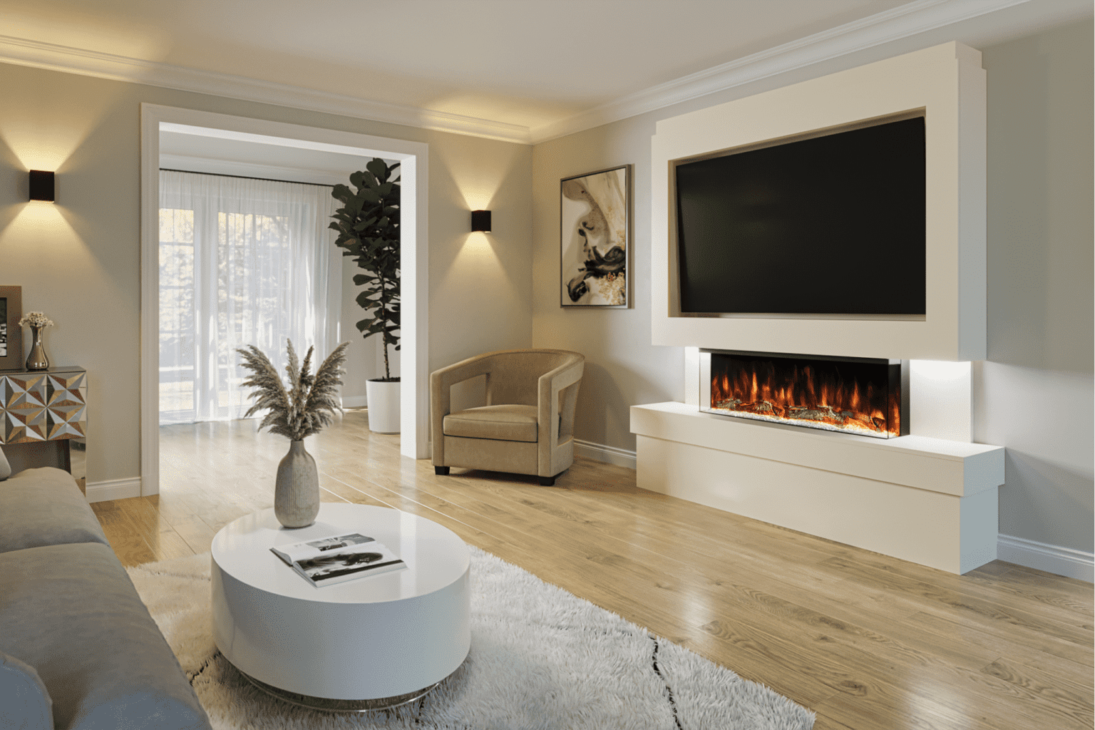 Package 2 - Pre-Built Media Wall with Electric Fireplace | Evolution Fires | Evolution Fires