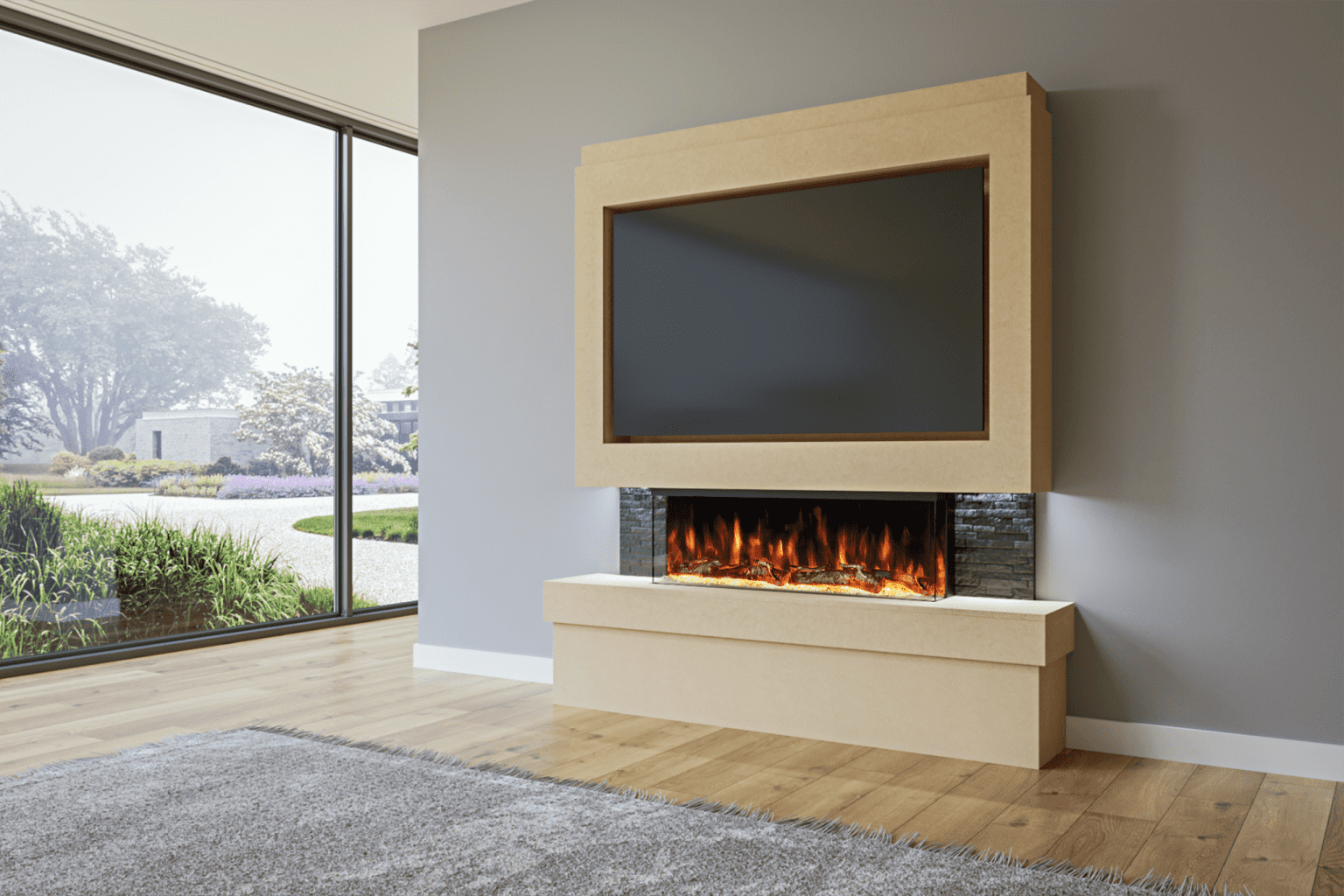 Package 2 - Pre-Built Media Wall with Electric Fireplace | Evolution Fires | Evolution Fires
