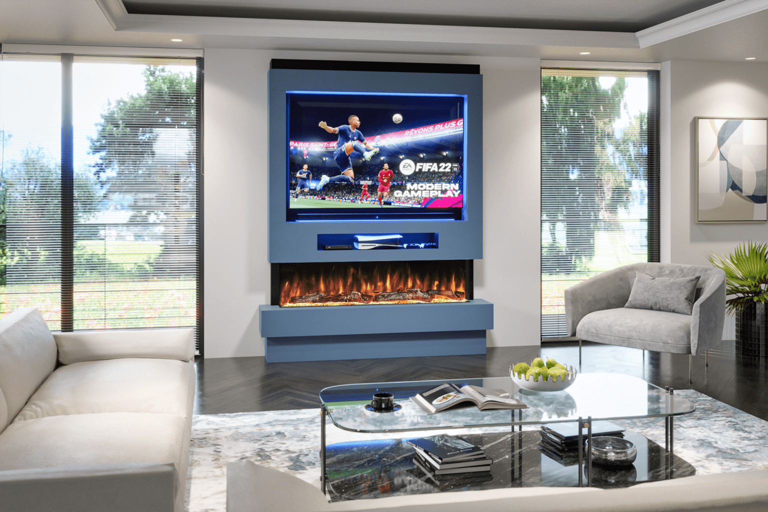 Package 8 – Pre-Built Media Wall with Electric Fireplace | Evolution Fires | Evolution Fires