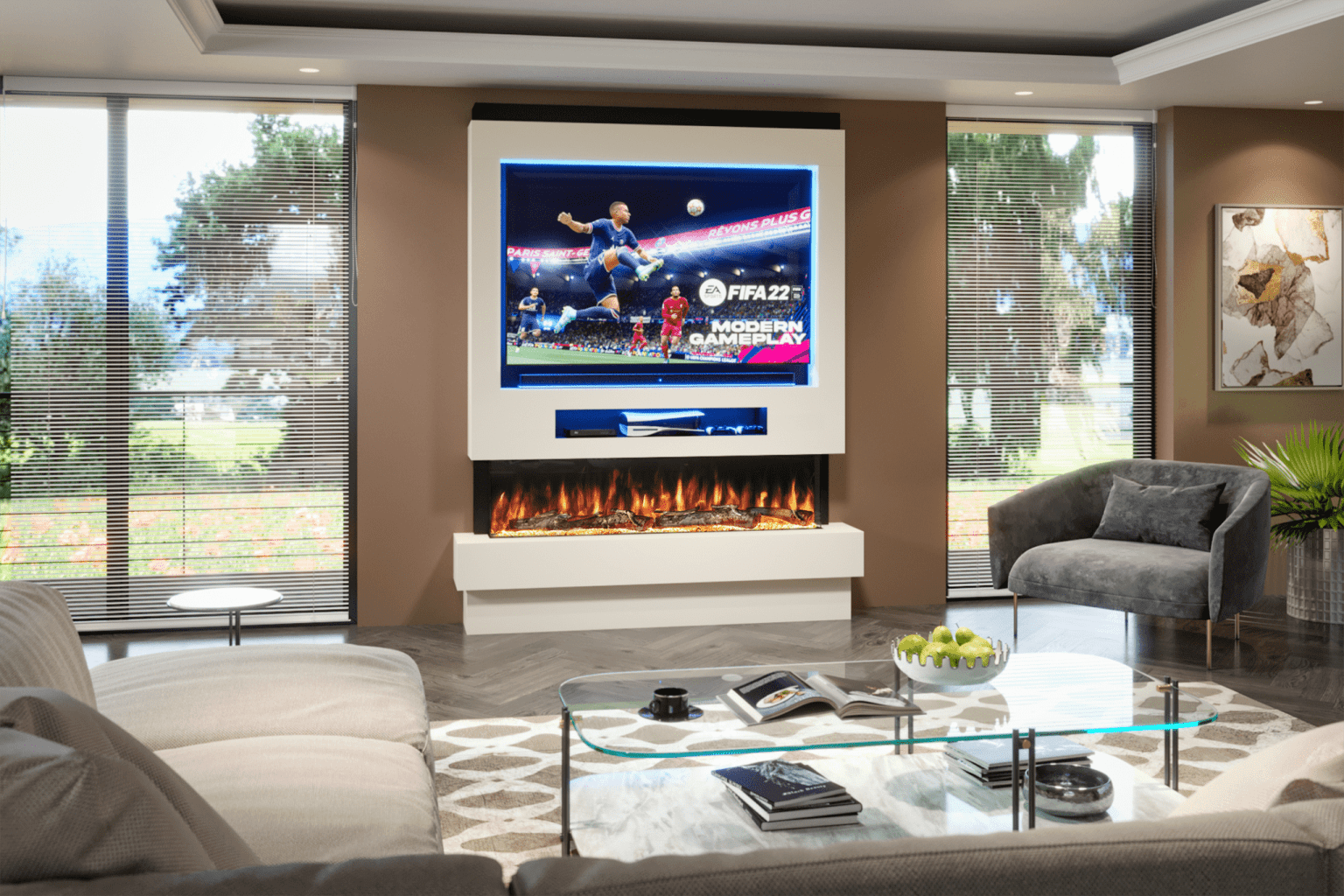 Package 8 – Pre-Built Media Wall with Electric Fireplace | Evolution Fires | Evolution Fires