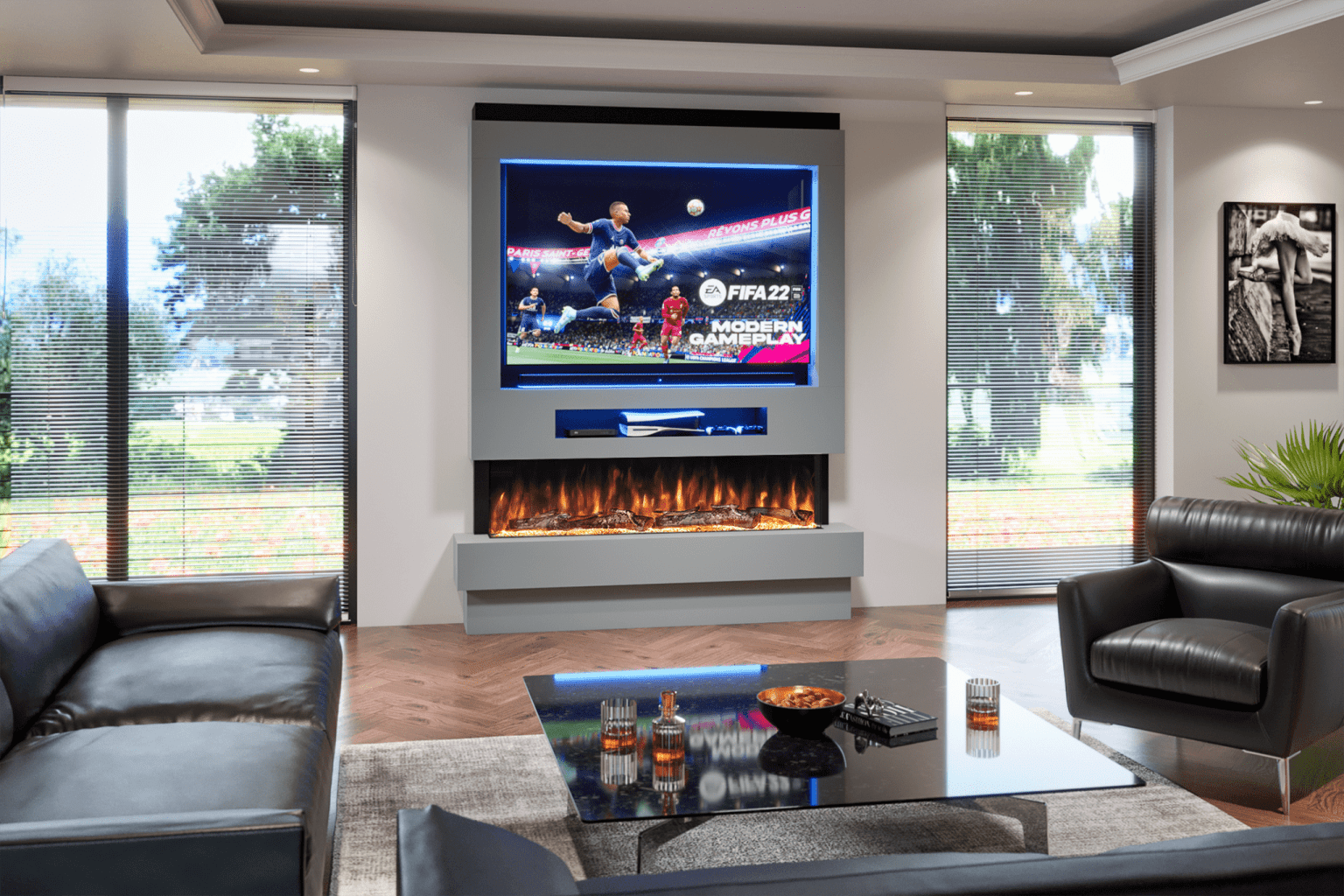 Package 8 – Pre-Built Media Wall with Electric Fireplace | Evolution Fires | Evolution Fires
