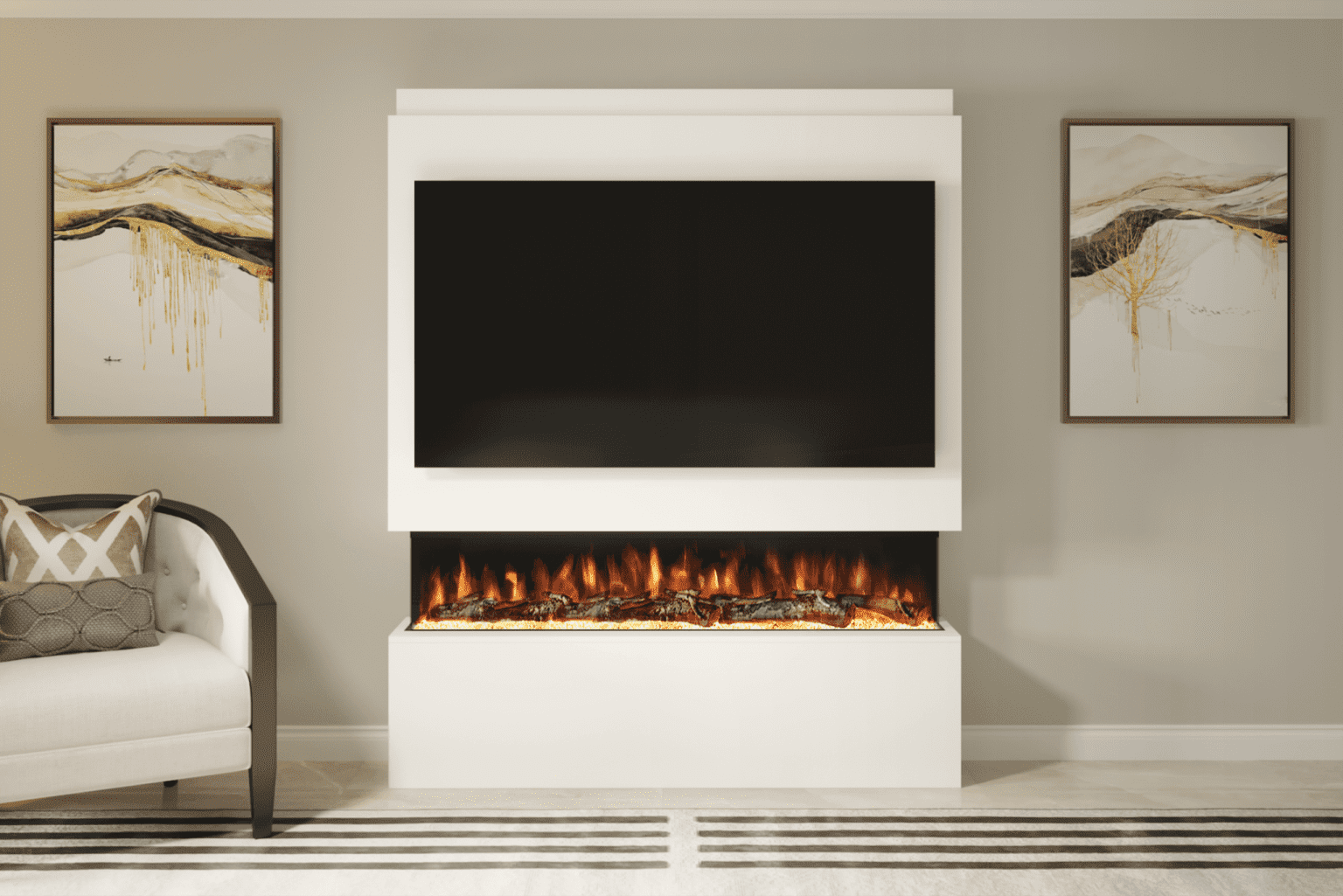 Package 20 – Pre-Built Media Wall with Electric Fireplace | Evolution Fires | Evolution Fires