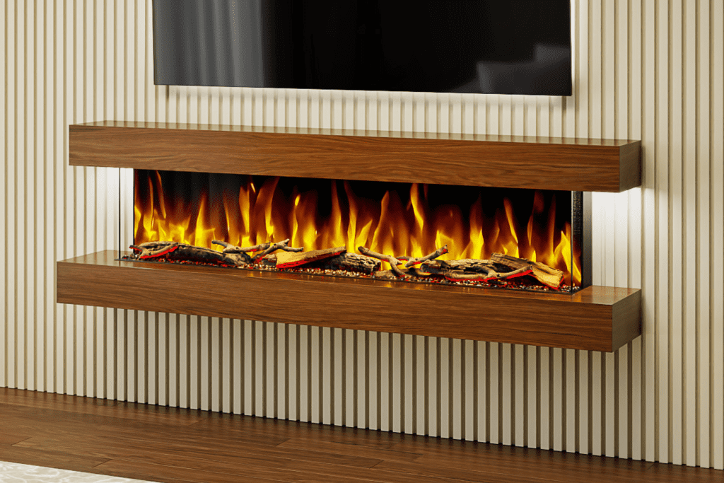 Evolution Fires Studio 6 Walnut - 72 inch Wall Mounted Electric Fireplace | Evolution Fires