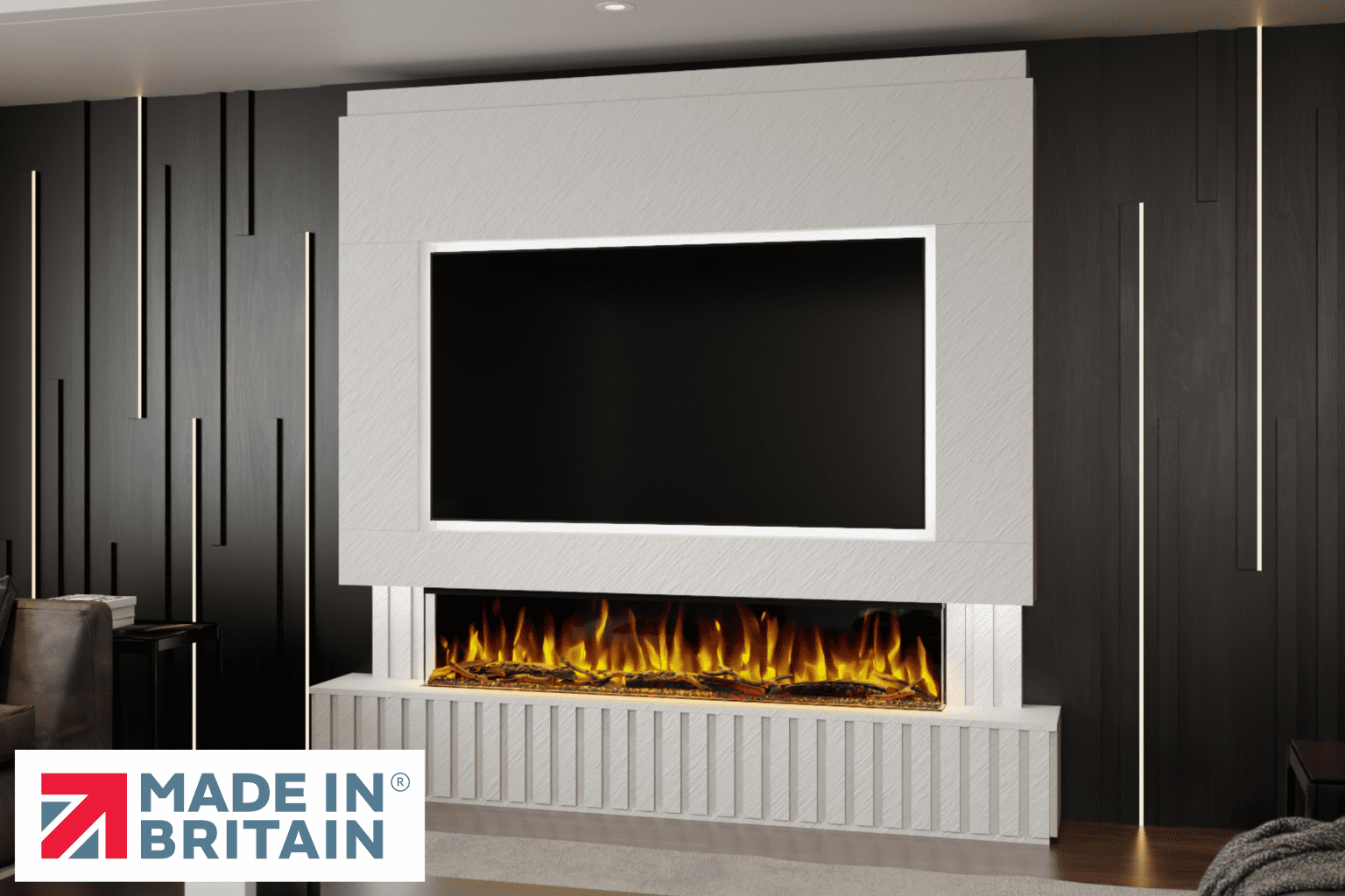 Package 24 – Pre-Built Media Wall with Electric Fireplace | Evolution Fires | Evolution Fires