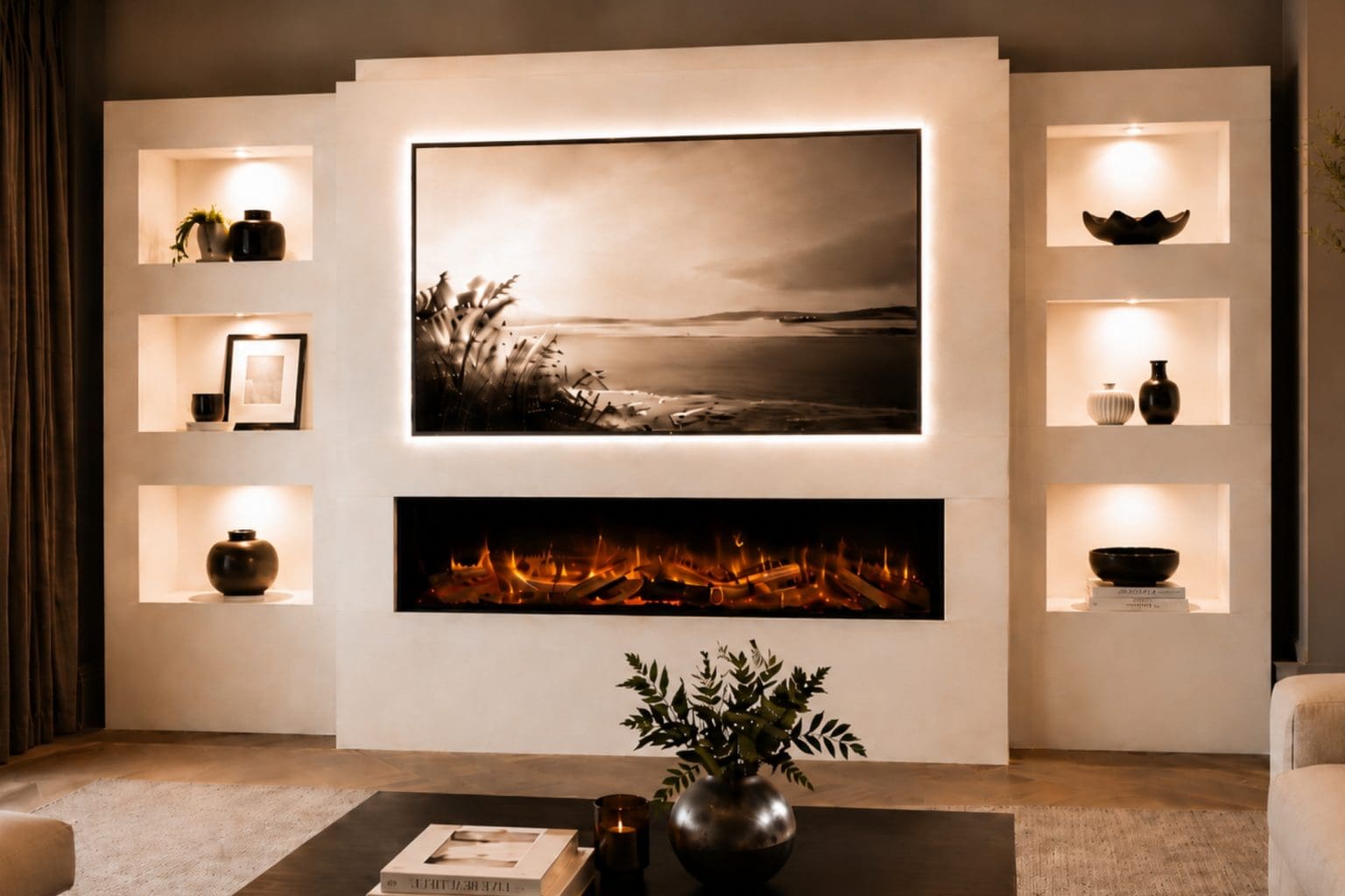 Package 25 – Pre-Built Media Wall with Electric Fireplace | Evolution ...